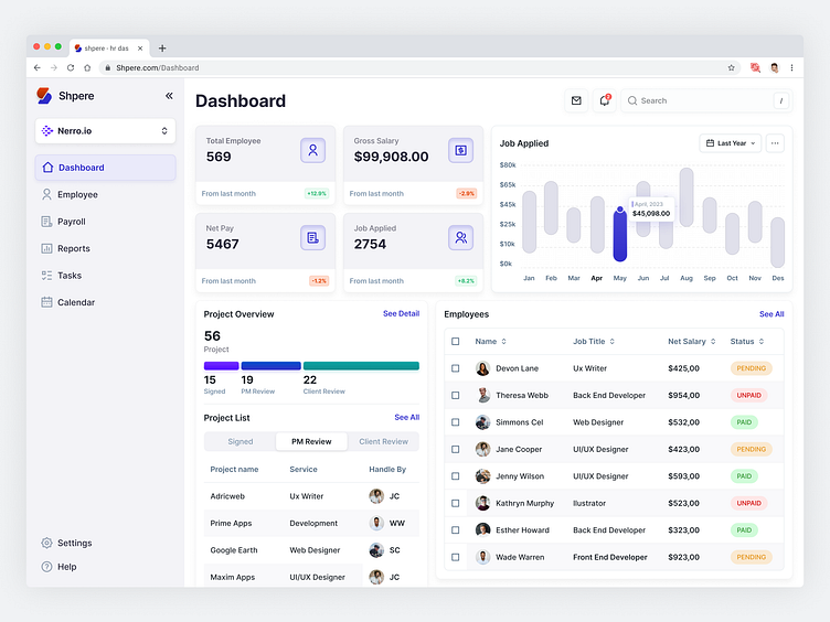 Shpere - HR Management Dashboard by Handcraft Design for Pickolab ...