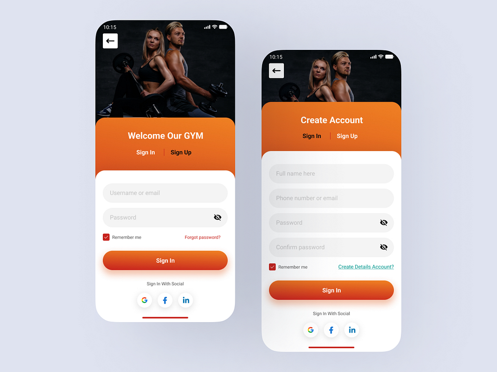 GYM Fitness Sign up/Log in Screen Design by Siddik on Dribbble
