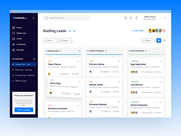 Leads Management Dashboard by Mustapha Azroumahli on Dribbble