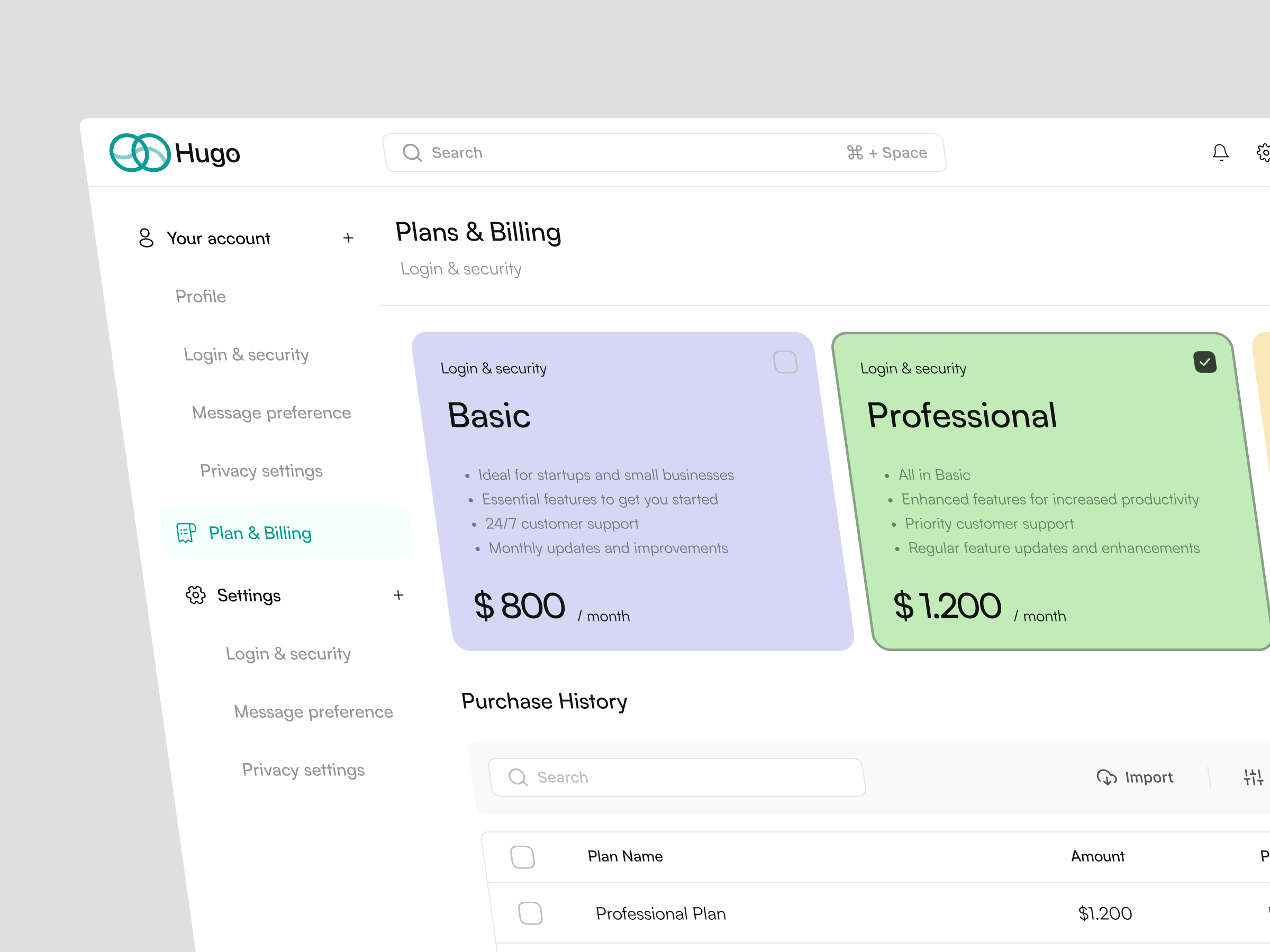 Hugo - Pricing Plan Dashboard by Hatypo Studio on Dribbble