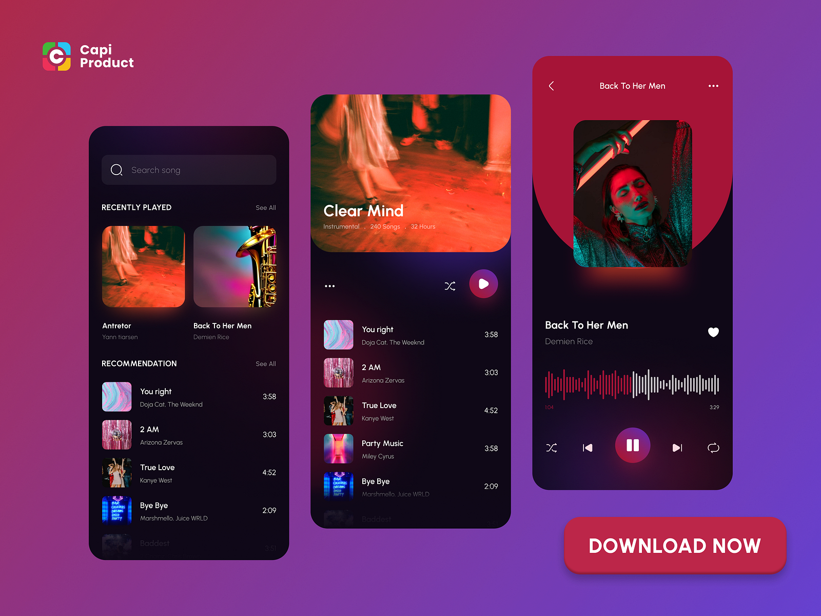 Music App - Dark mode & Magenta Color Concept by Capi Product on Dribbble