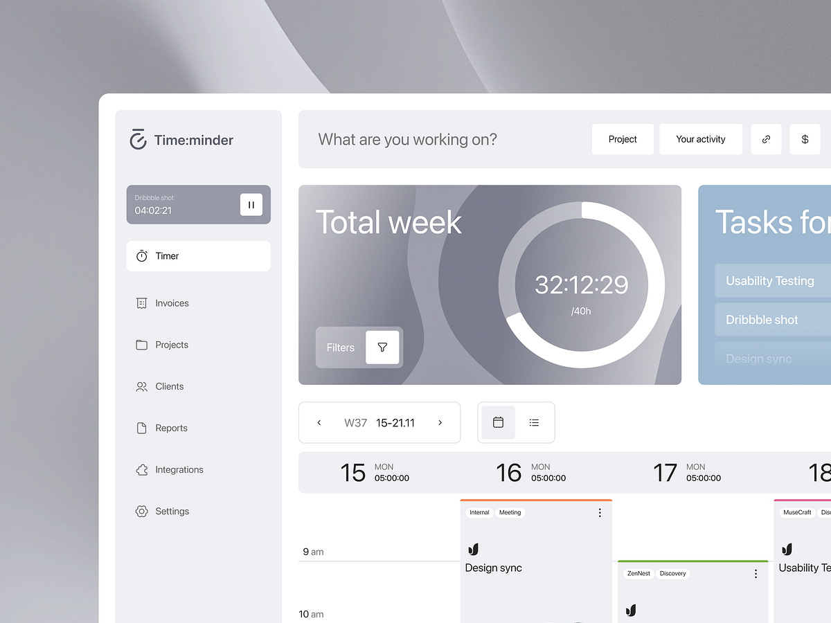 Time Tracker web app concept by Hanna Krauchenia for Fireart Studio on Dribbble