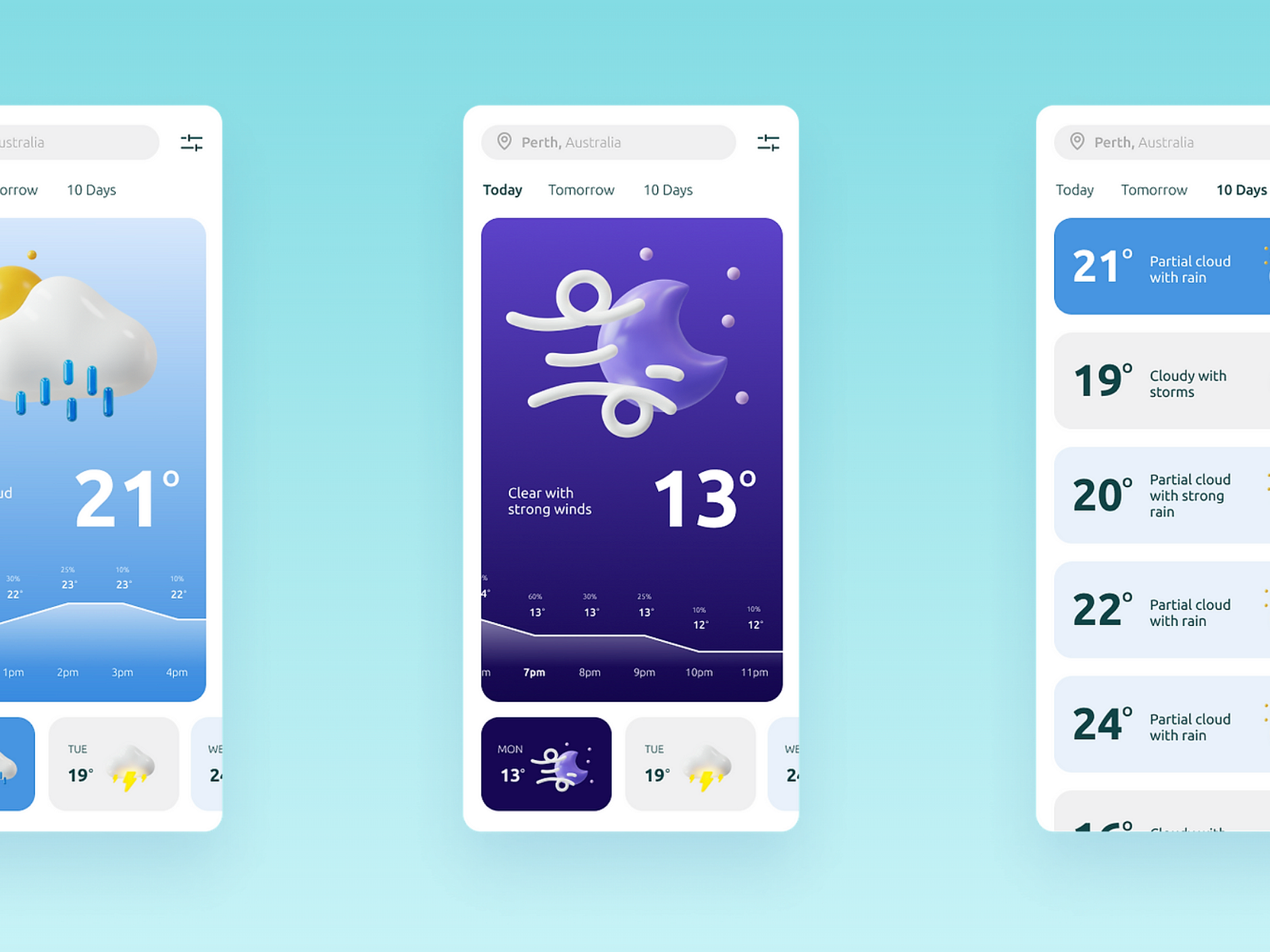 Weather App UI by Simon Greenley on Dribbble
