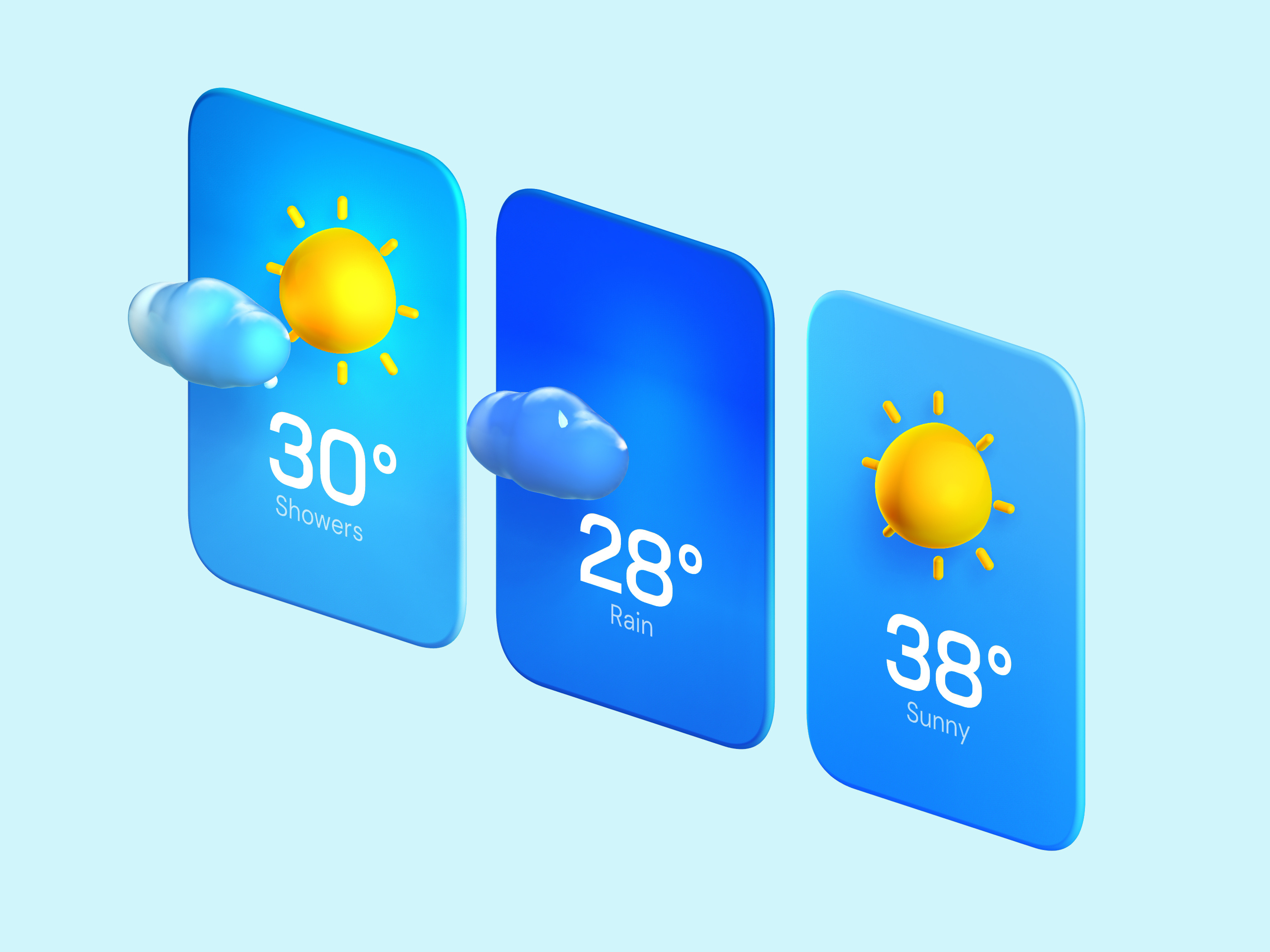 3d Weather cards ui by Irshad Madambi on Dribbble