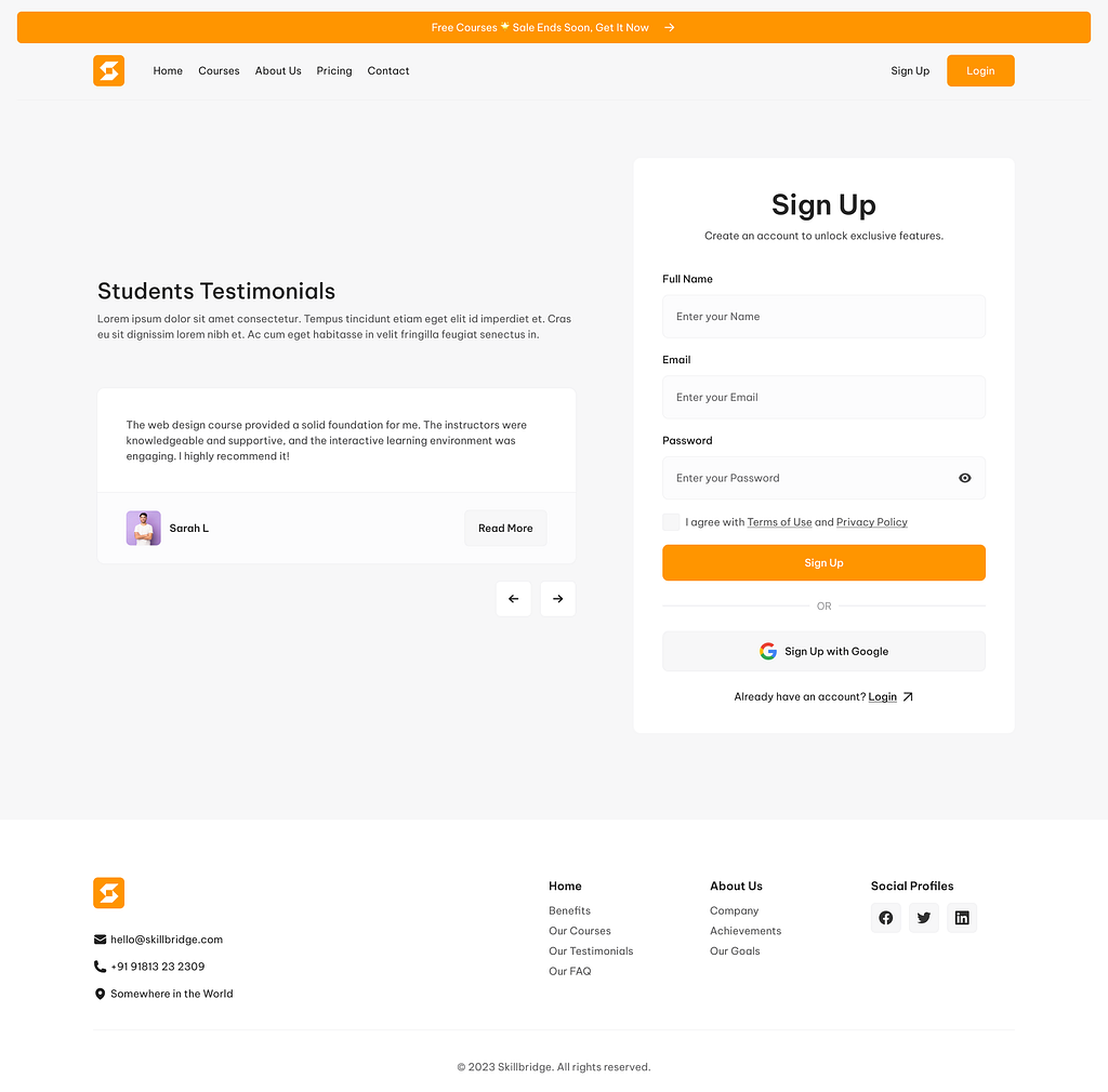 Sign up / Create Account Page Design of Online Education Website by ...