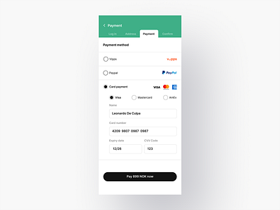 Card payment screen by Ligaya L. on Dribbble