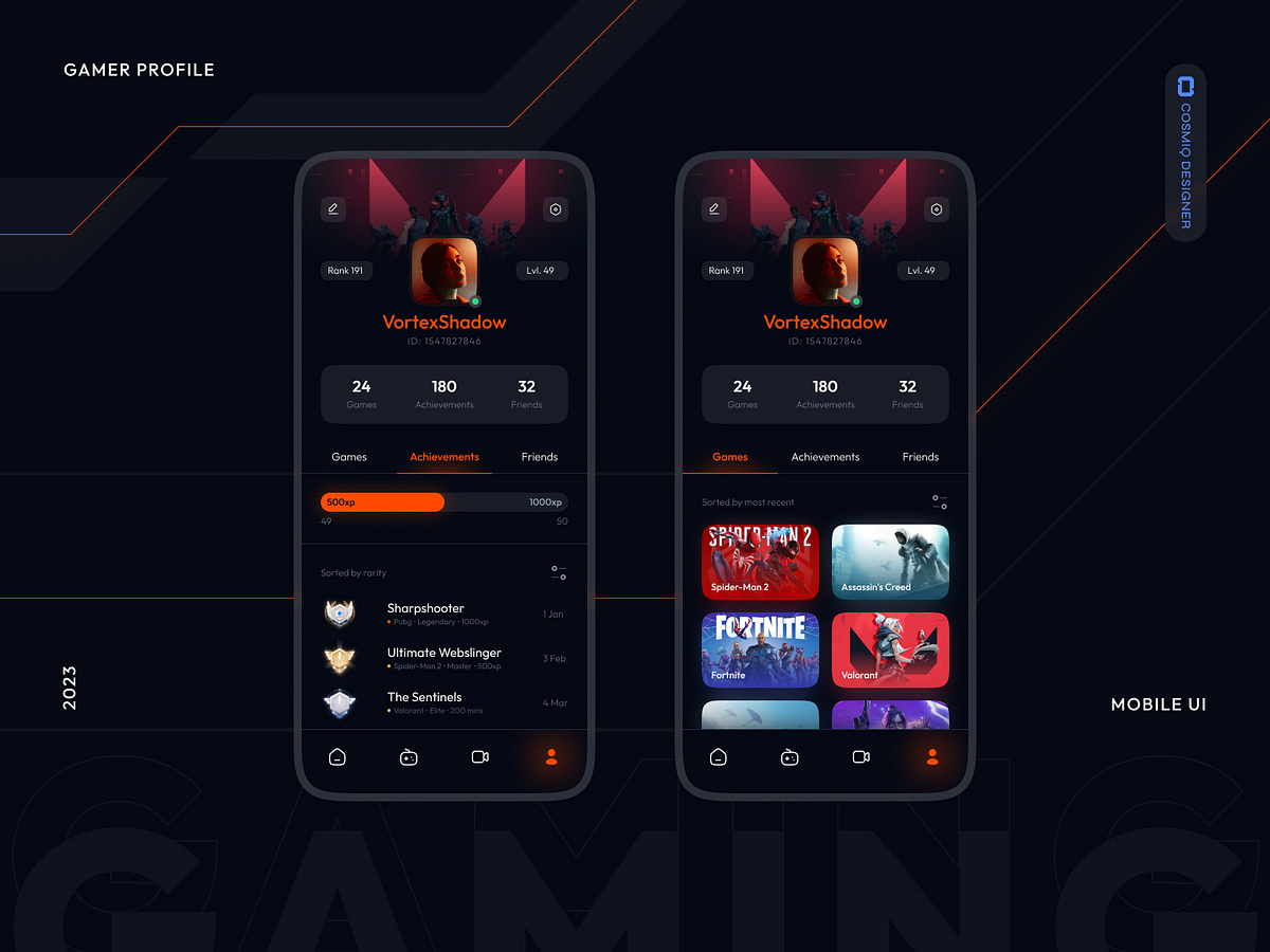 Gaming Profile UI/UX Design by Cosmiq Designer on Dribbble