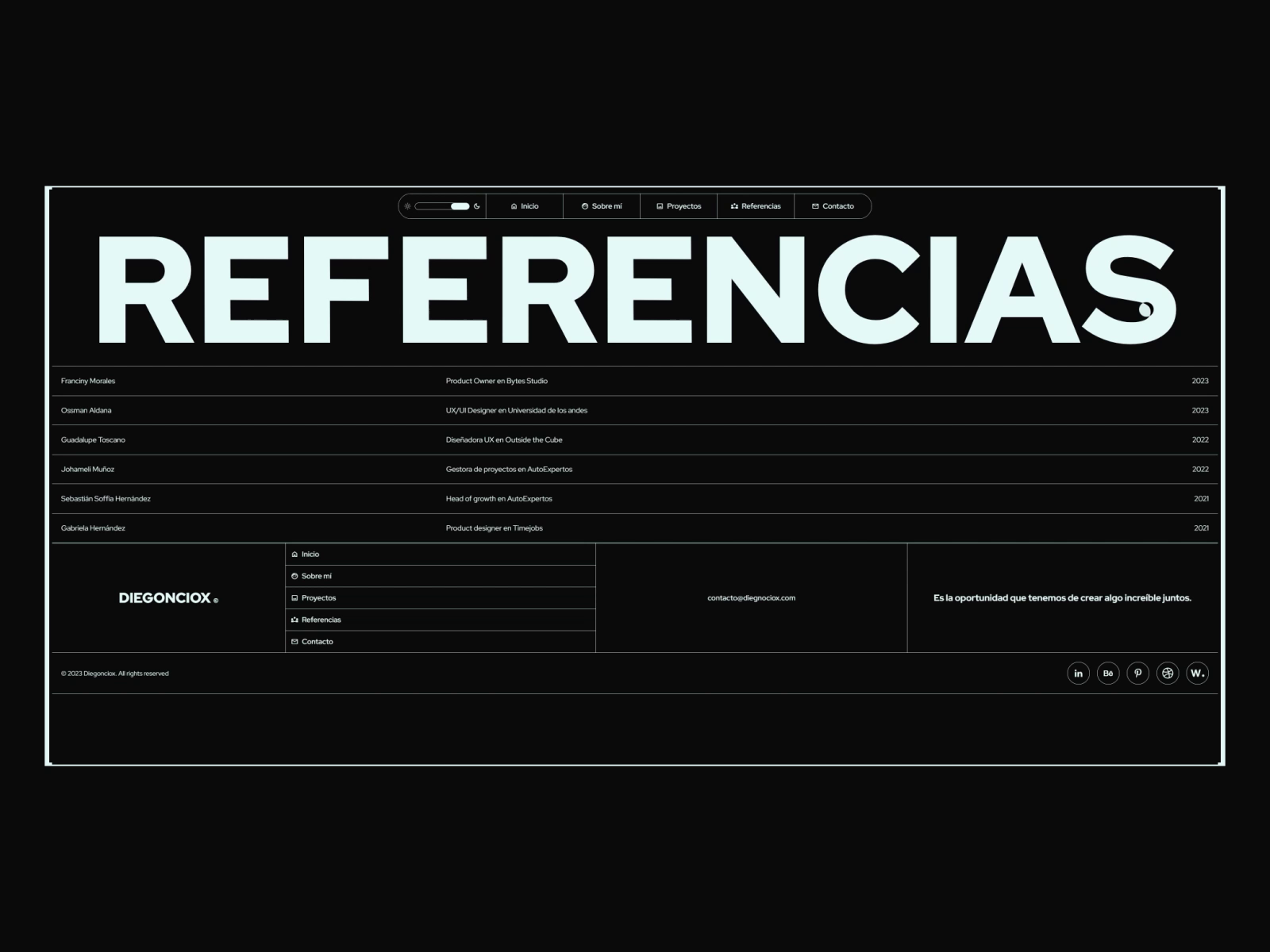 Reference - Website portfolio by Diego Andrés Pérez Carrasco on Dribbble