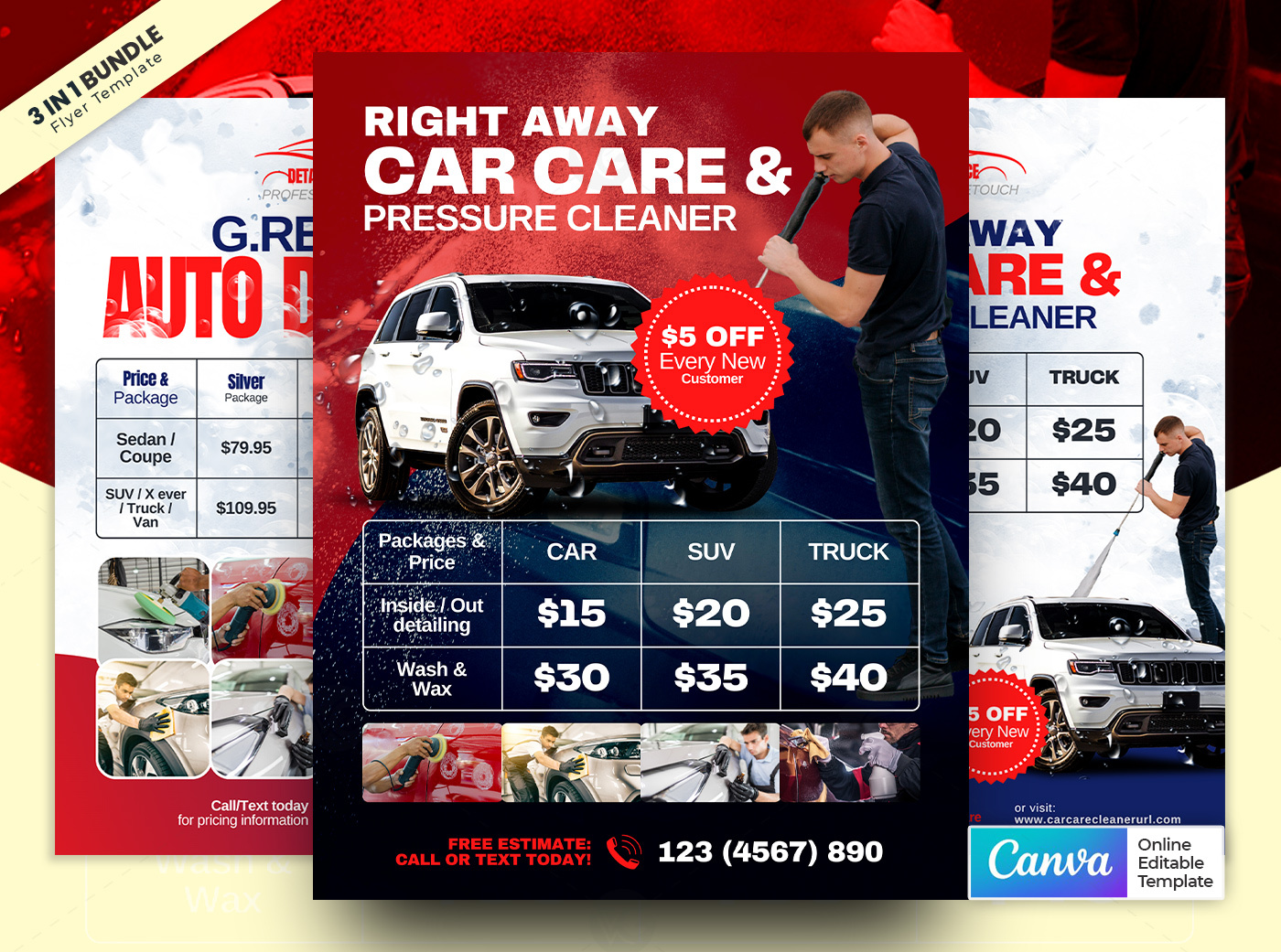 Auto Detailing Price Table Flyer 3 in 1 Bundle Canva Template by ...