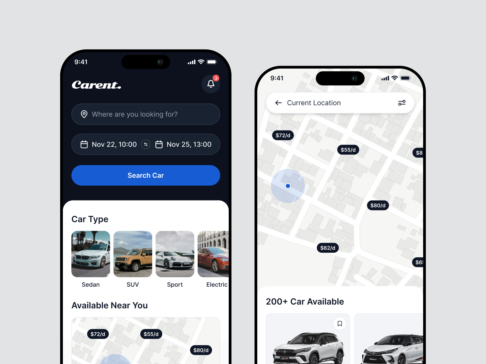 Carent - Car Rental App by Hilal RF for Sans Brothers on Dribbble