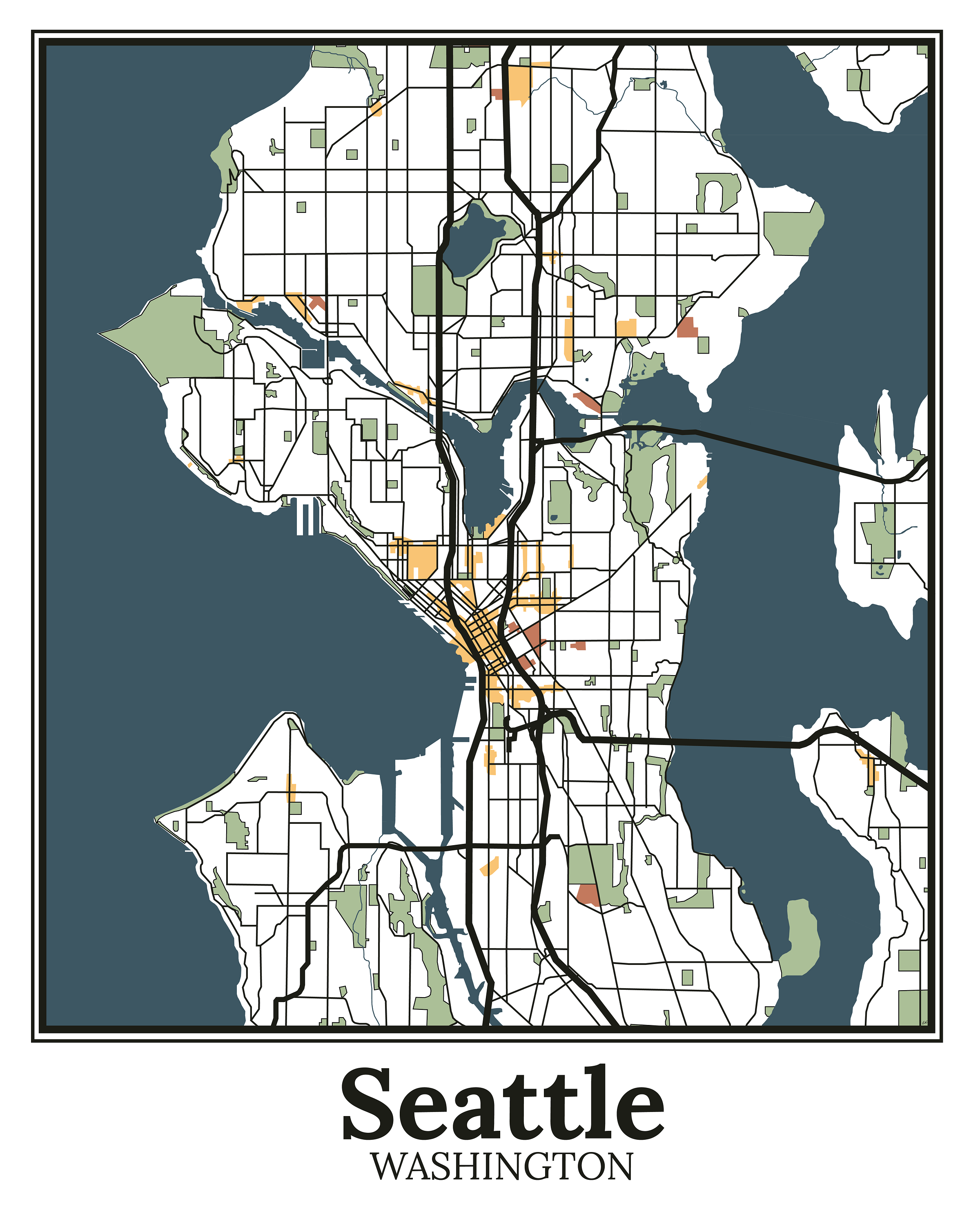 Poster | Seattle City Map by Elizabeth D on Dribbble