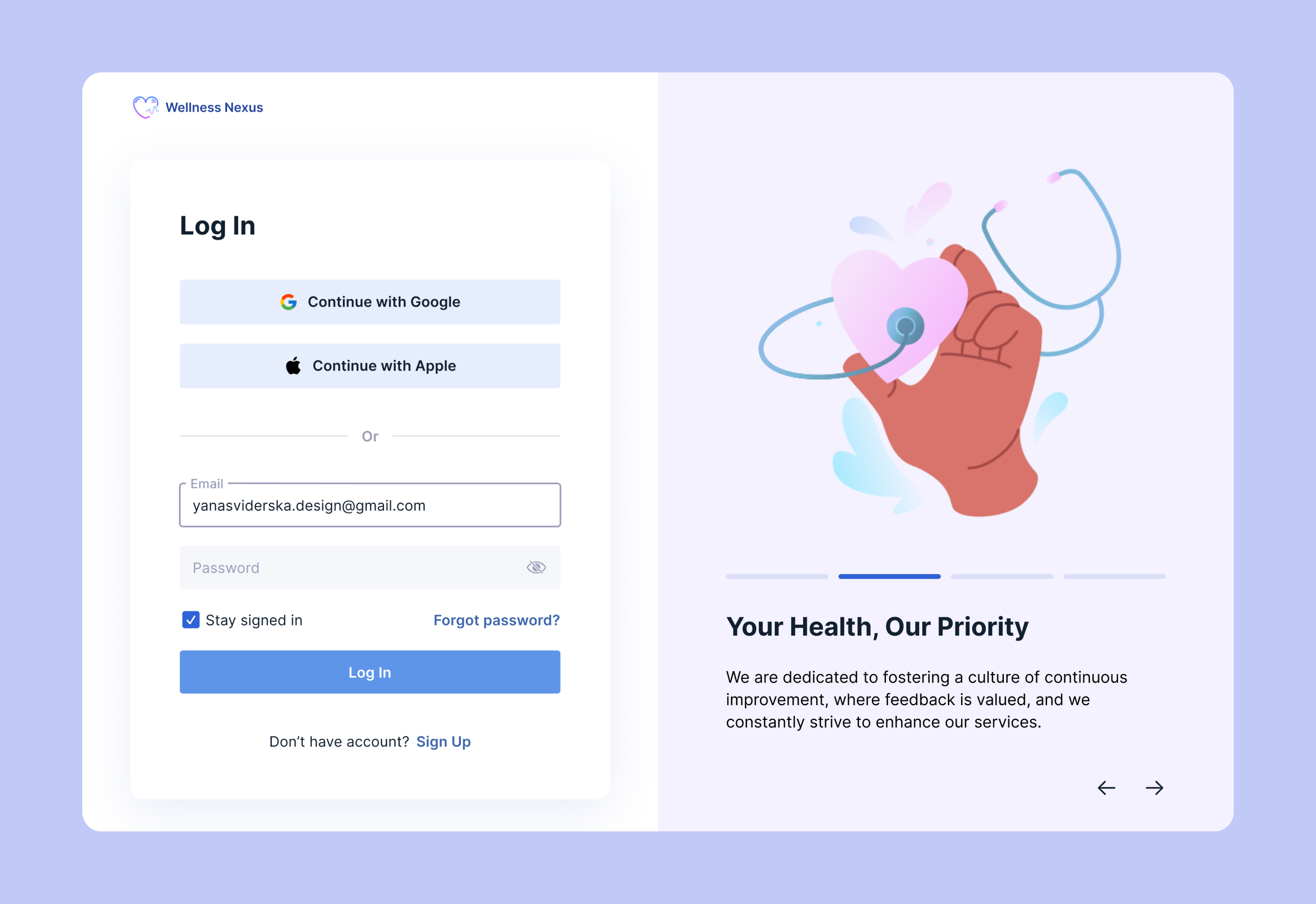 Log in page by Yana Sviderska on Dribbble