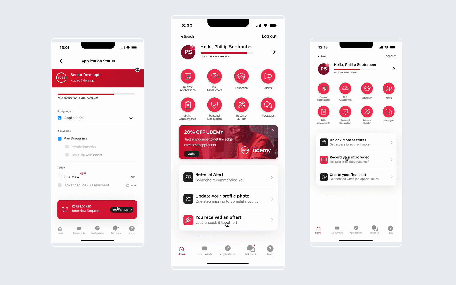 Absa Bank Recruitment App by Samantha Els-Heydenrych on Dribbble