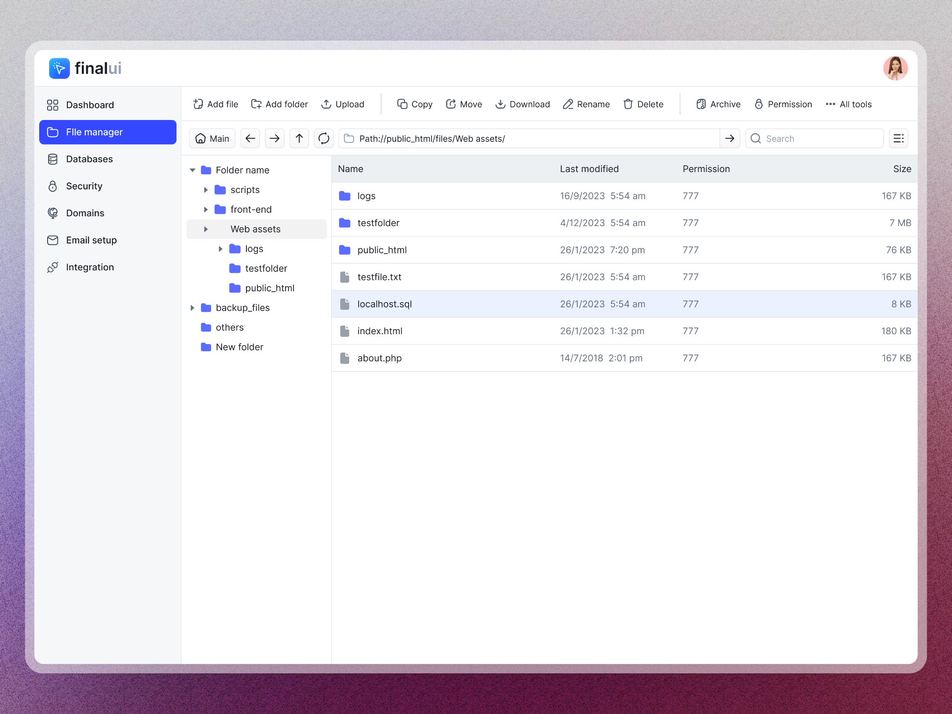 Hosting file manager by Final UI — Design Studio on Dribbble