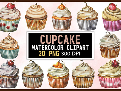 Cupcake Watercolor designs, themes, templates and downloadable graphic ...