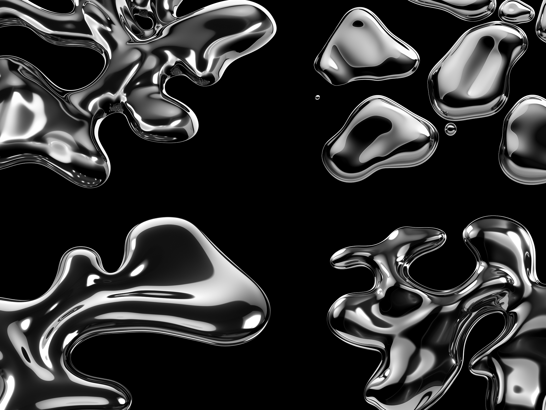 Y2K melted chrome liquid metal spilled puddle shapes v2 by Paul Rover ...
