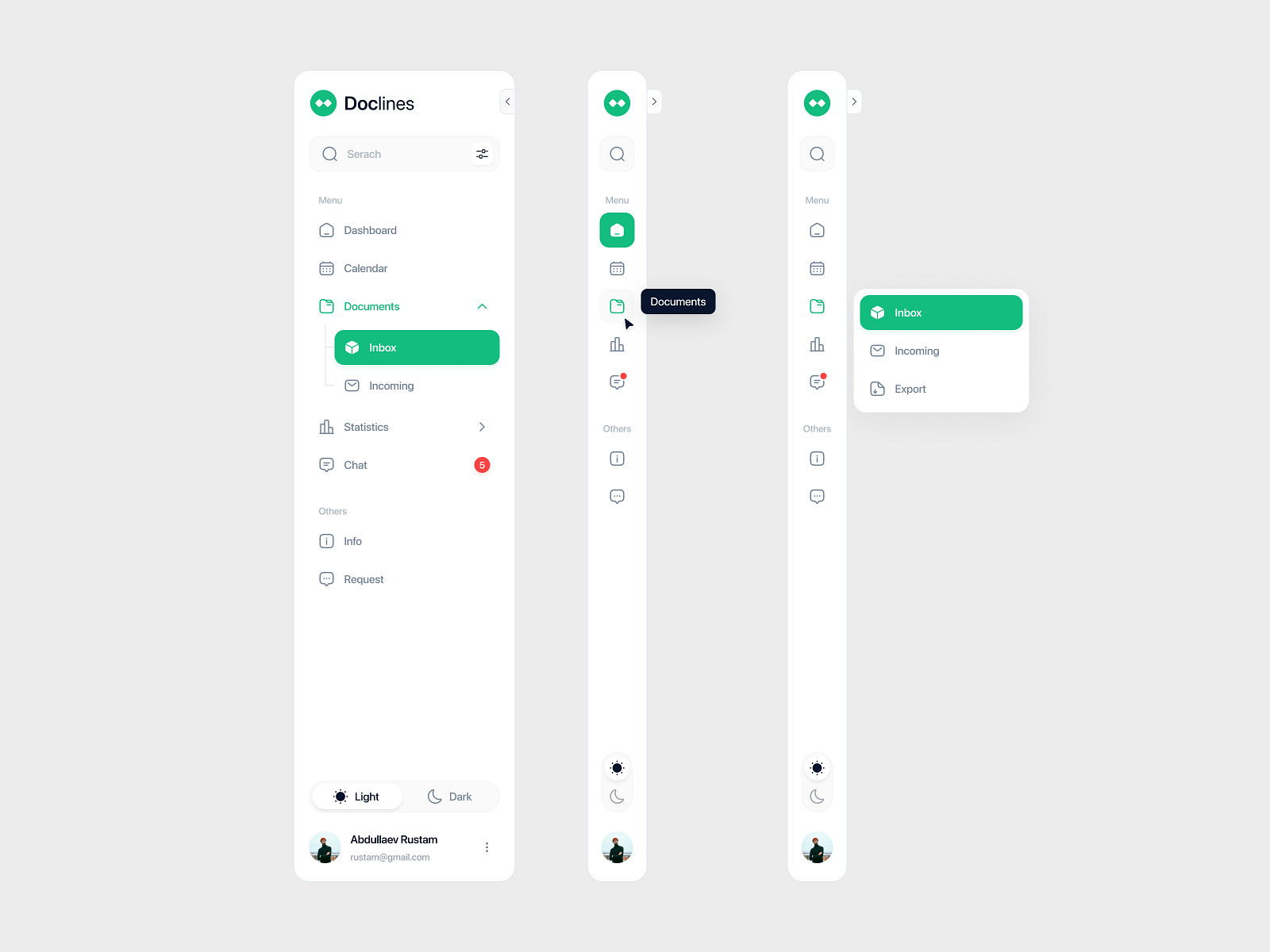 Sidebar navigation — Doclines UI by Dilmurod Kalimbetov on Dribbble