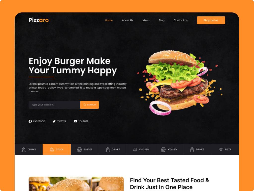 Pizzaro Fast Food Website Template by zohaib ahmad on Dribbble