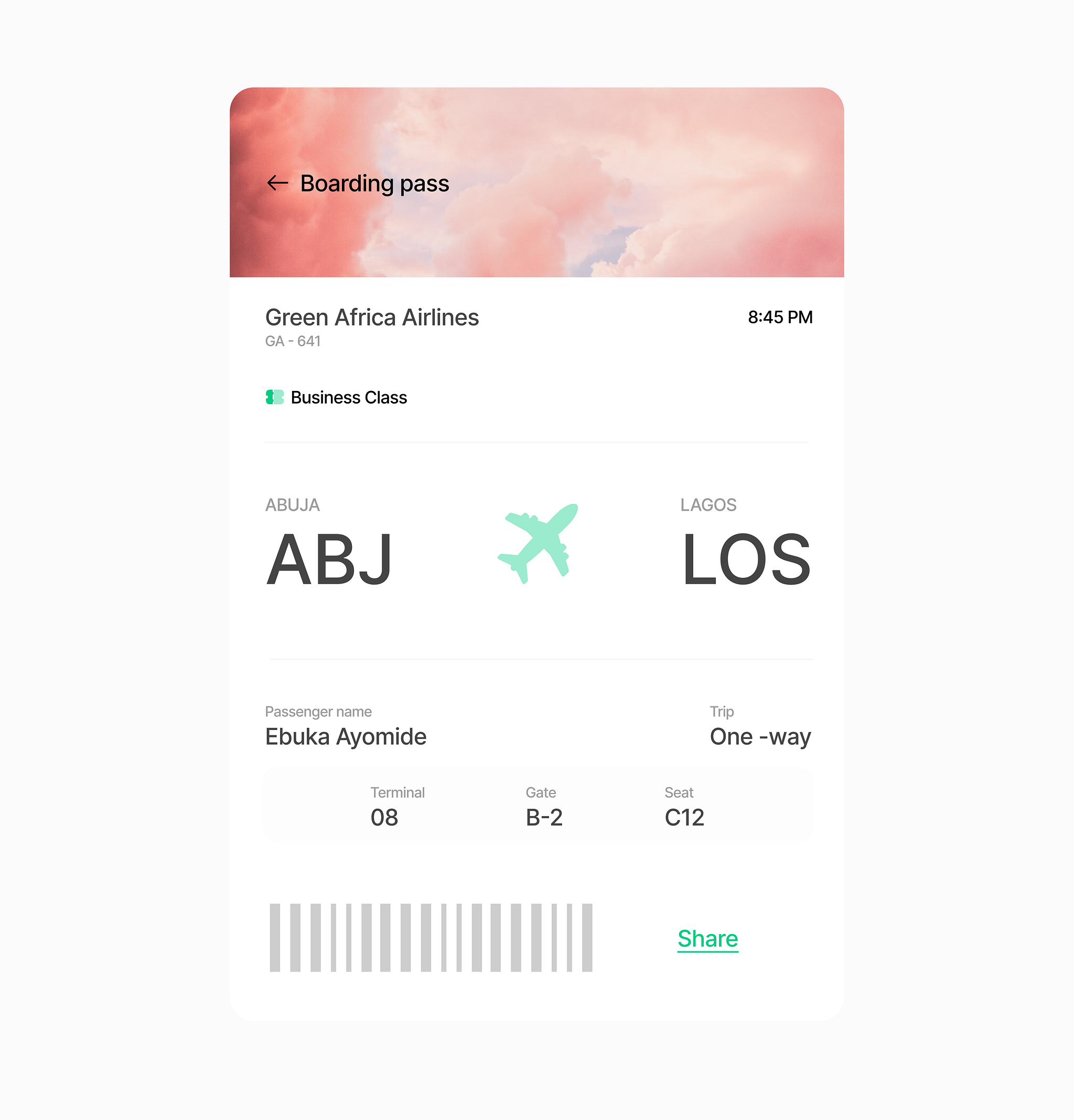 Boarding pass interface by KOOM SOLOMON on Dribbble