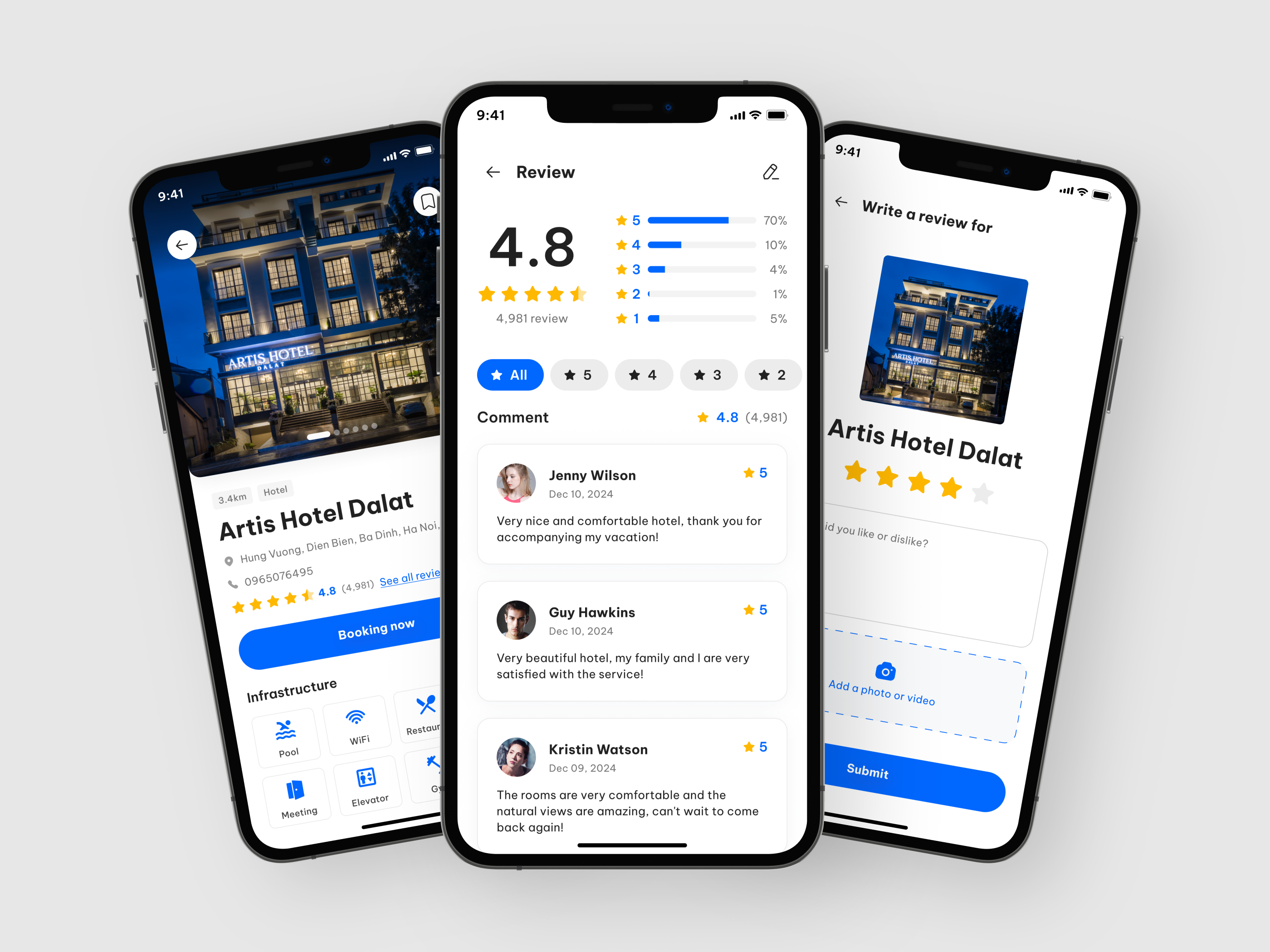 Hotel booking app - Review screen by Tran Thanh Lam on Dribbble