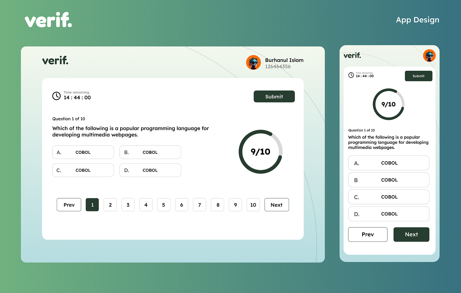 Quiz/MCQ Exam interface design by Burhanul Islam on Dribbble