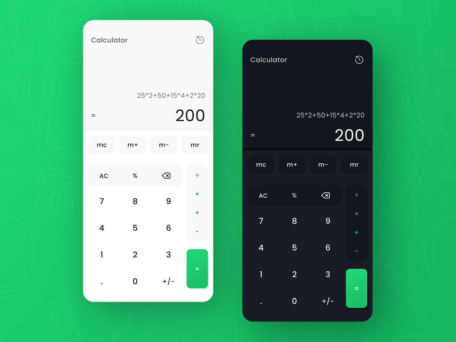 A simple calculator screen with an example calculation on screen by ...