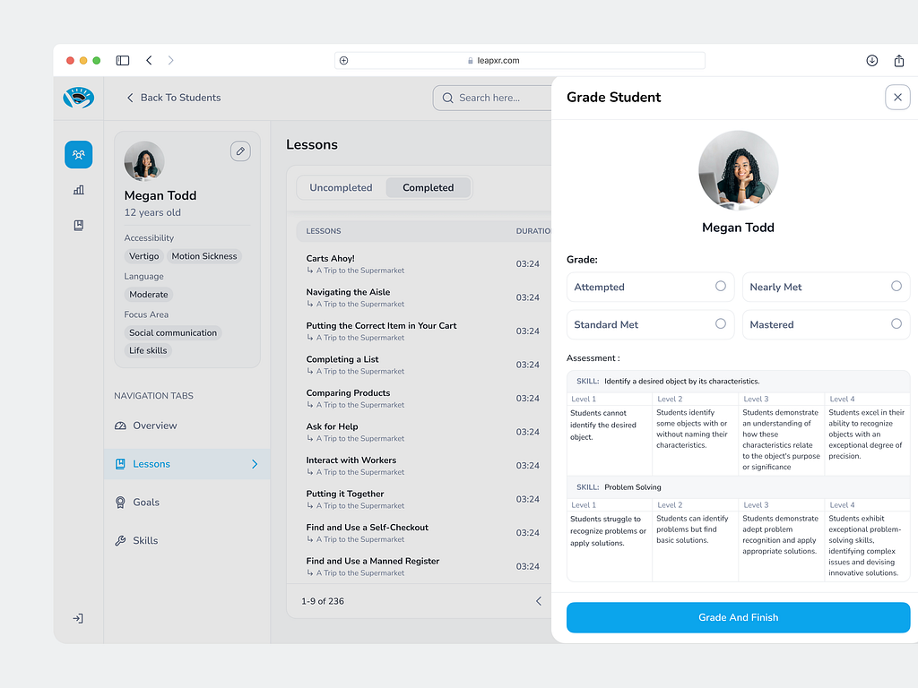 LeapXR - educational platform. Modal slide out. by Equal on Dribbble