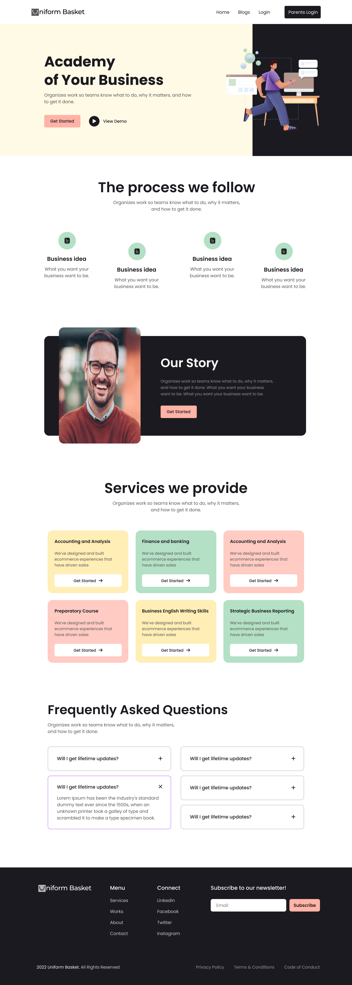 Uniform Basket website UI by Kavin G on Dribbble