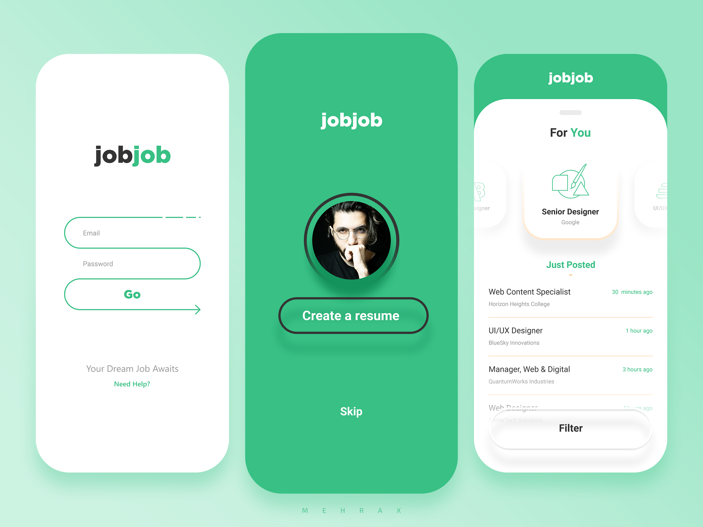 Job App Design Concept - MEHRAX by MEHRAX on Dribbble