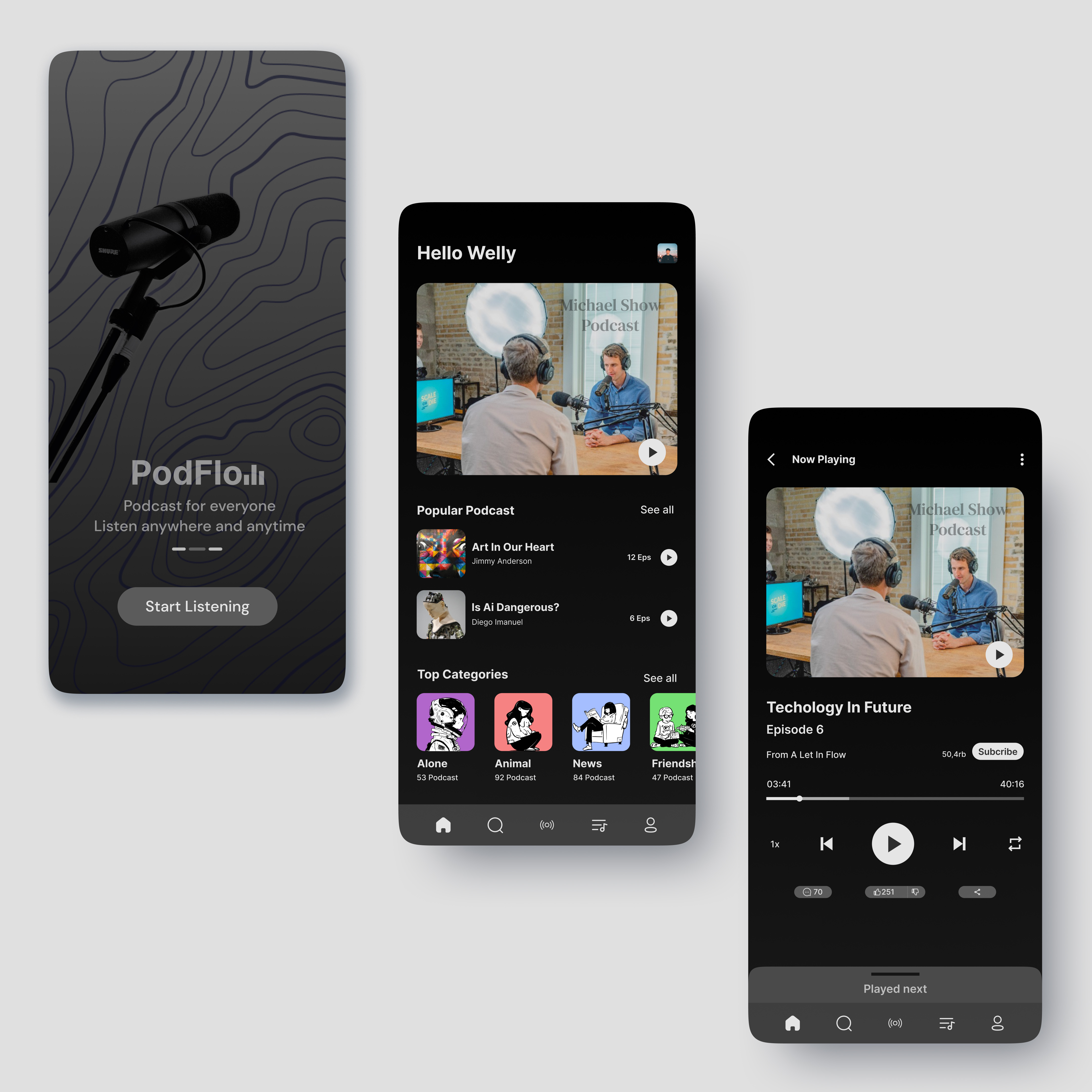 PodFlow Podcast Mobile Apps by MuftiAli on Dribbble