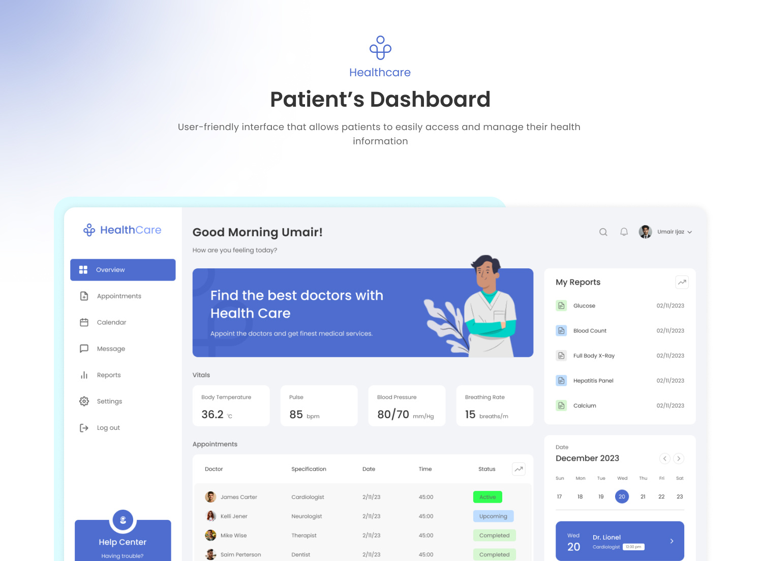 Healthcare Appointment Dashboard | UI/UX by umair ijaz on Dribbble