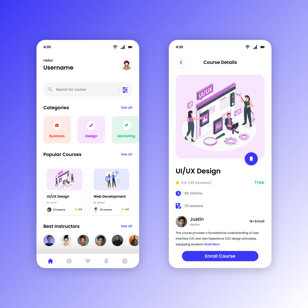 E Learning Mobile App Ui By Mano Selva Vijay D A On Dribbble