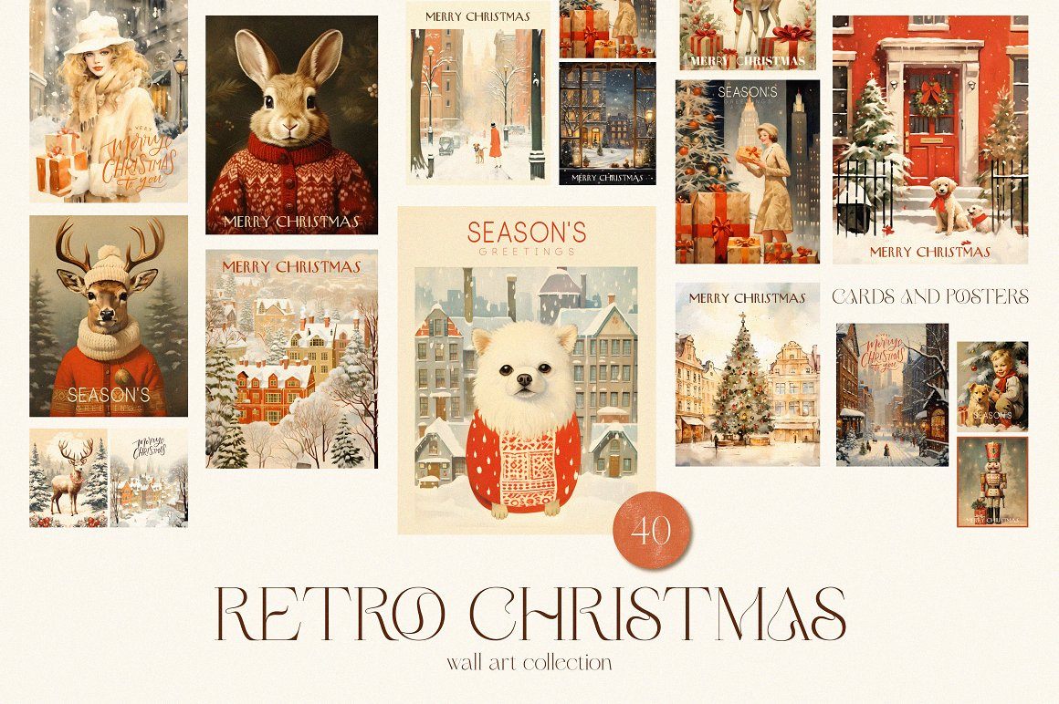 Retro Christmas posters & cards by Creative Shopify And Mockups Design ...