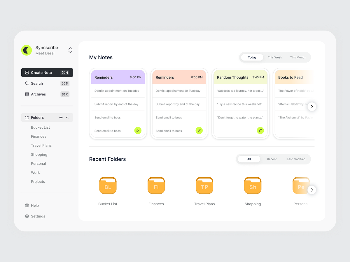 Note taking Web App | UI Design | To do app | Productivity by Meet ...