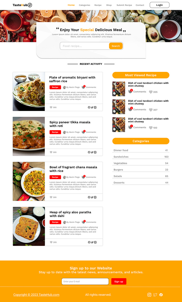 Food Recipe Web Design by Shivam Pandey on Dribbble