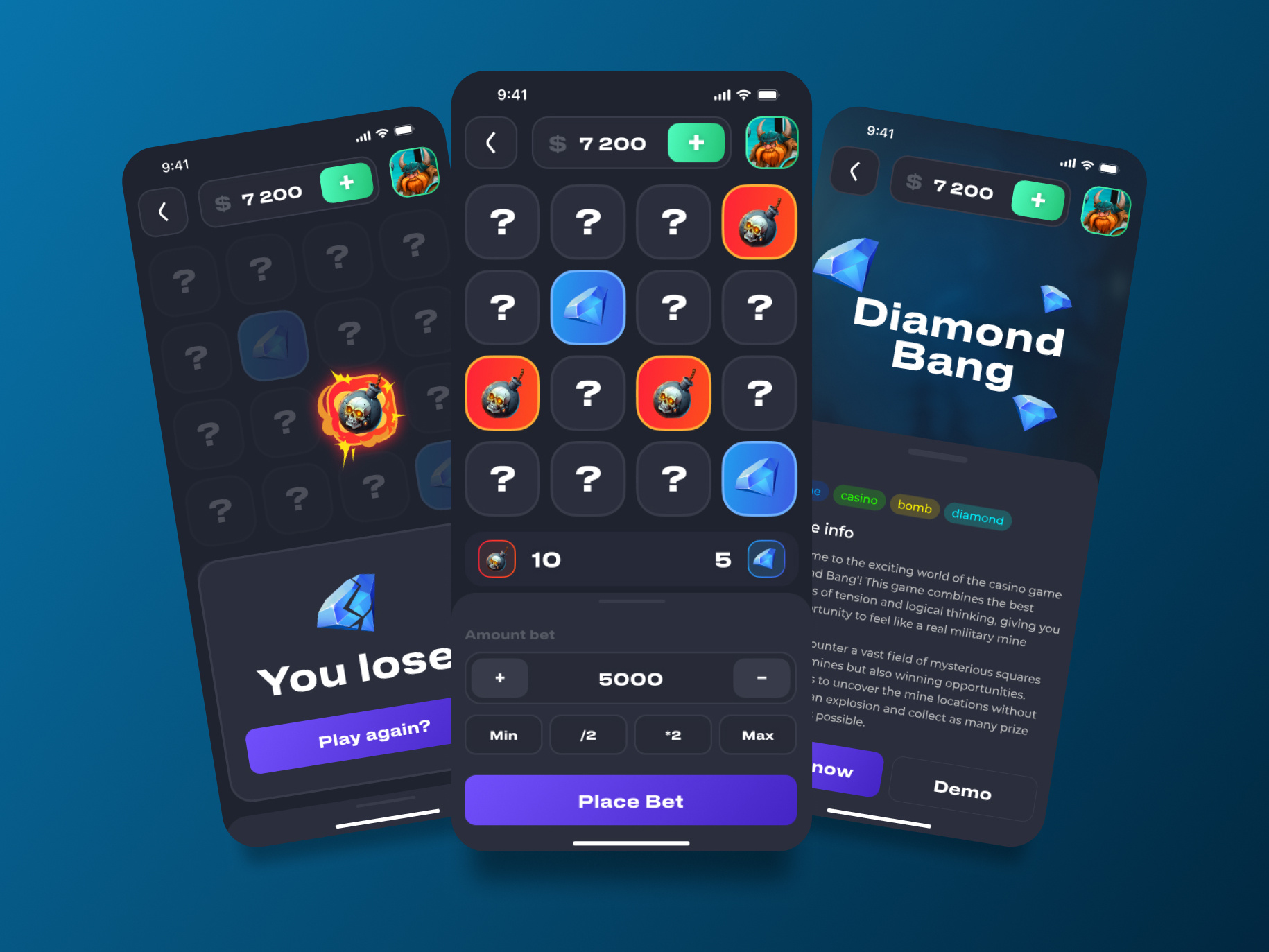 Bombastic UI/UX design for the ‘Diamond Bang’ crypto game by Clickable ...
