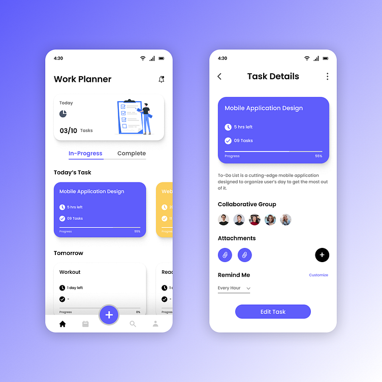 WorkPlanner Mobile App UI by Mano Selva Vijay D.A. on Dribbble