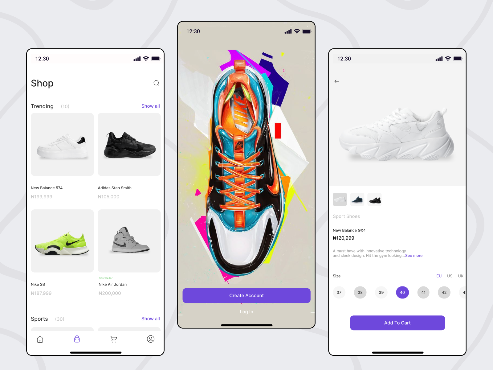 Screens of An E-commerce Shoe App by Olakunle Oyederu on Dribbble