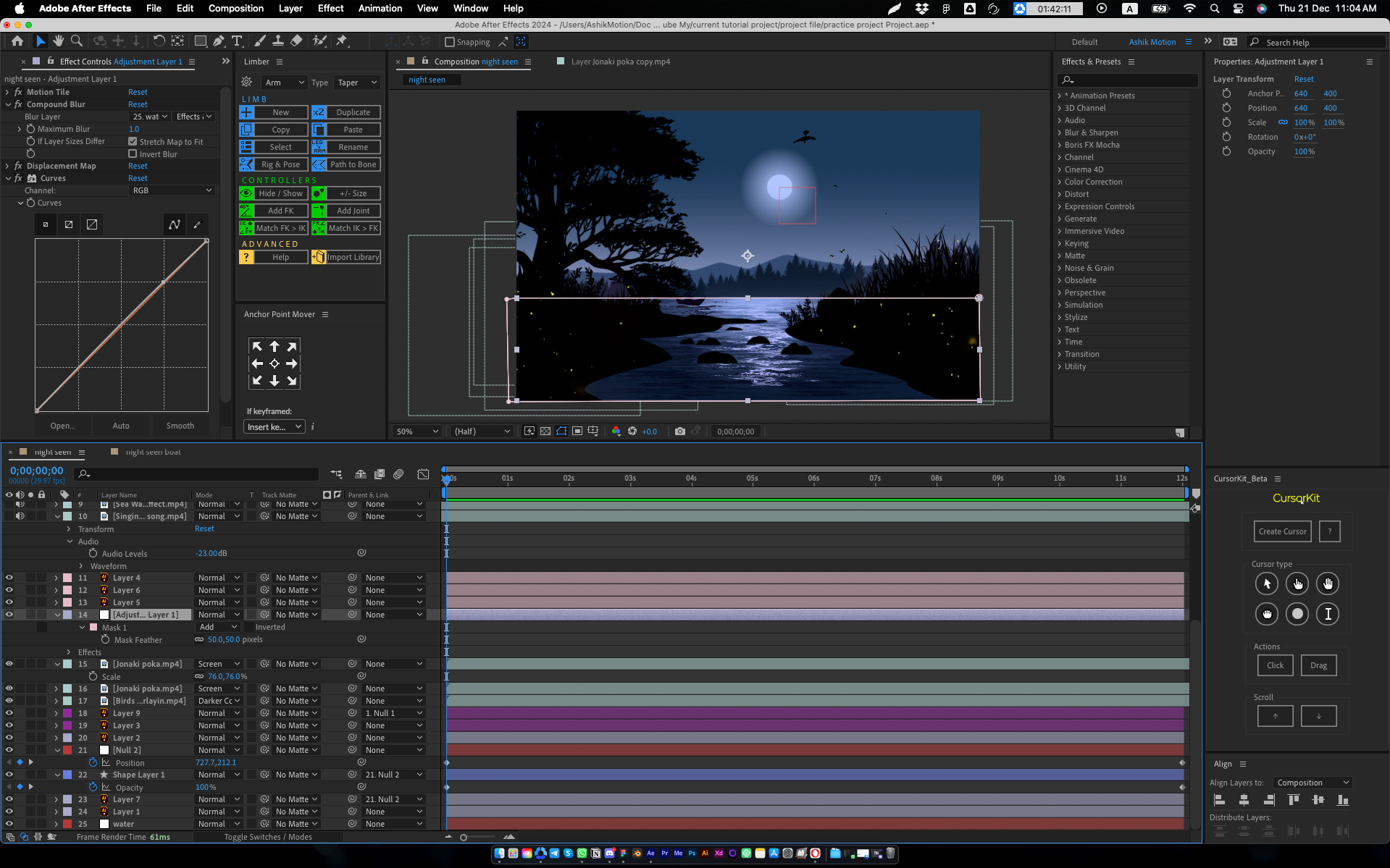Night landscape in forest with stream Animation by Ashik Motion on Dribbble