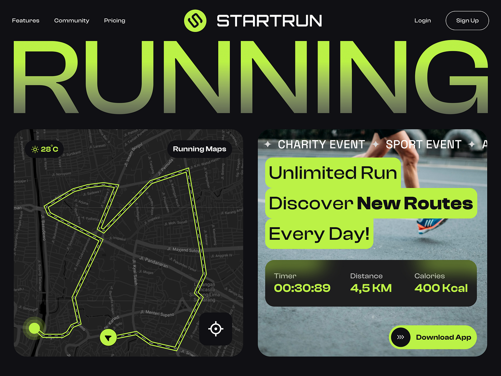 Landing Page Dark - Running by Rizqi Ramadhan on Dribbble
