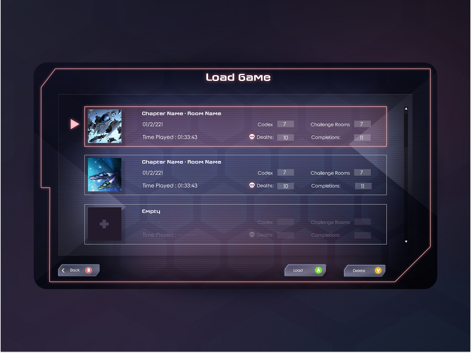 Load/Save Screen UI/UX Design for Sci Fi Game by Lynda Mc Donald on ...