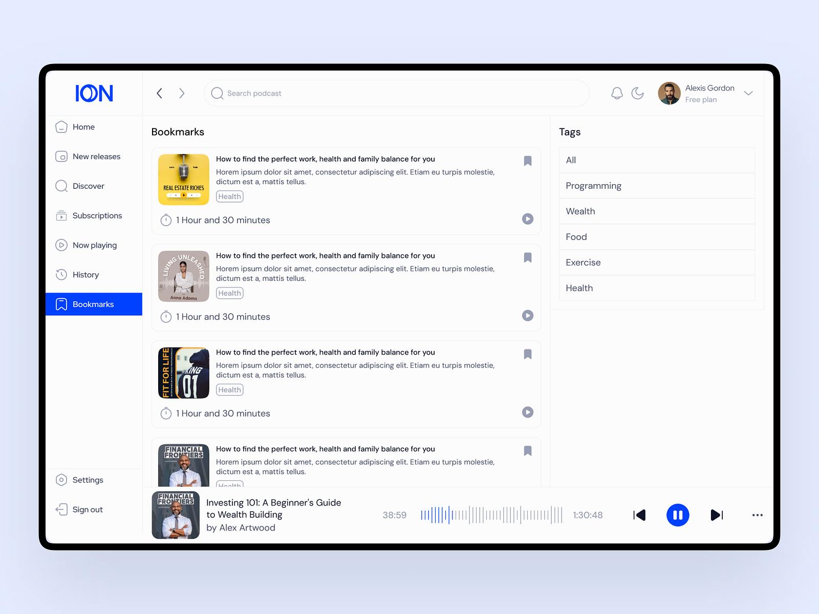 ION Podcast App: Bookmarks Screen by Oyegoke Praise on Dribbble