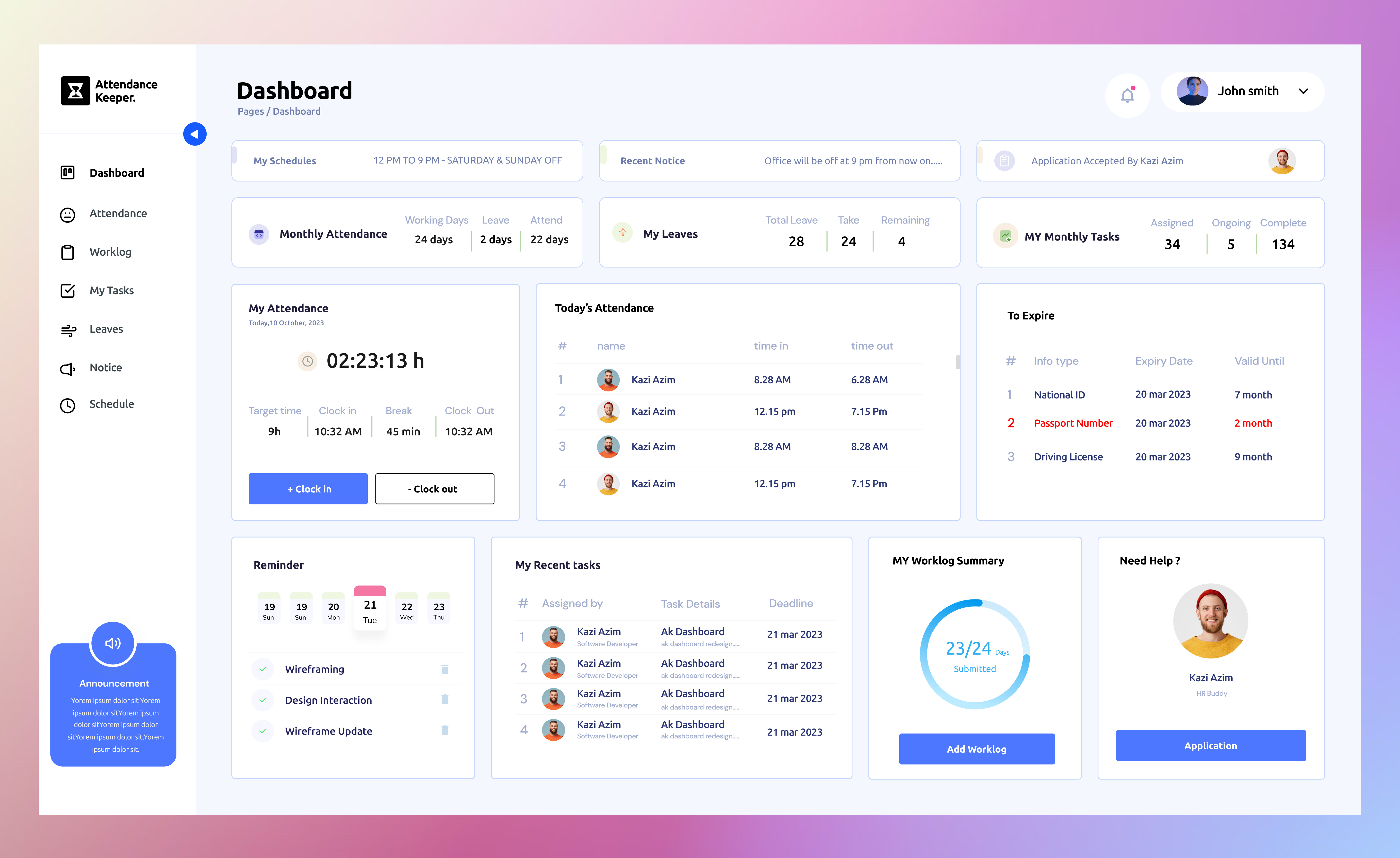 HR management system Dashboard by Pantho Shariar on Dribbble