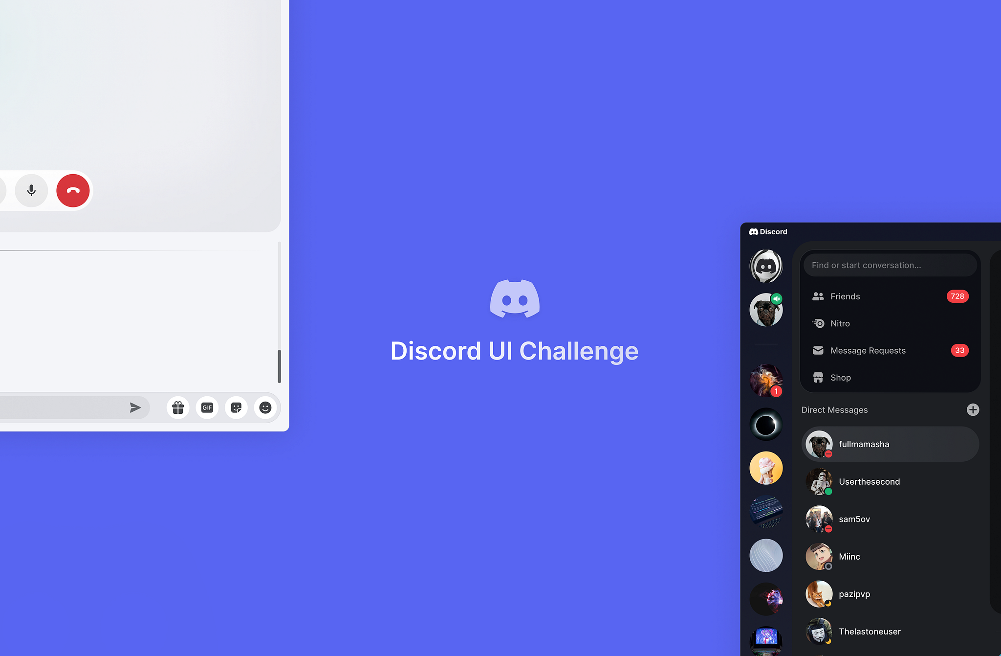Discord UI challenge by Artem Udovichenko on Dribbble