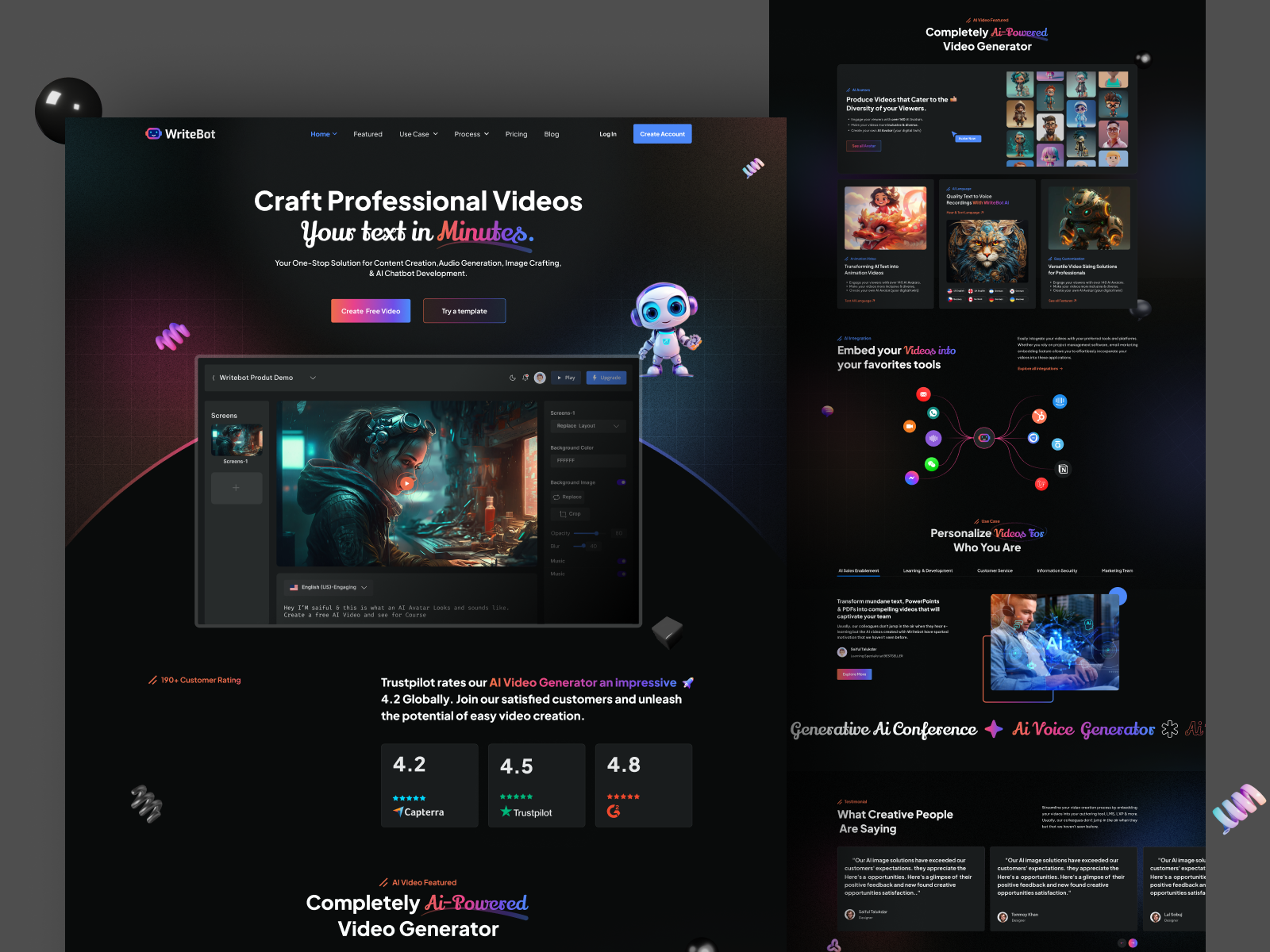 Writebot-AI Video Generator Website | UI/UX by ThemeTags 🏅 for ThemeTags Studio on Dribbble