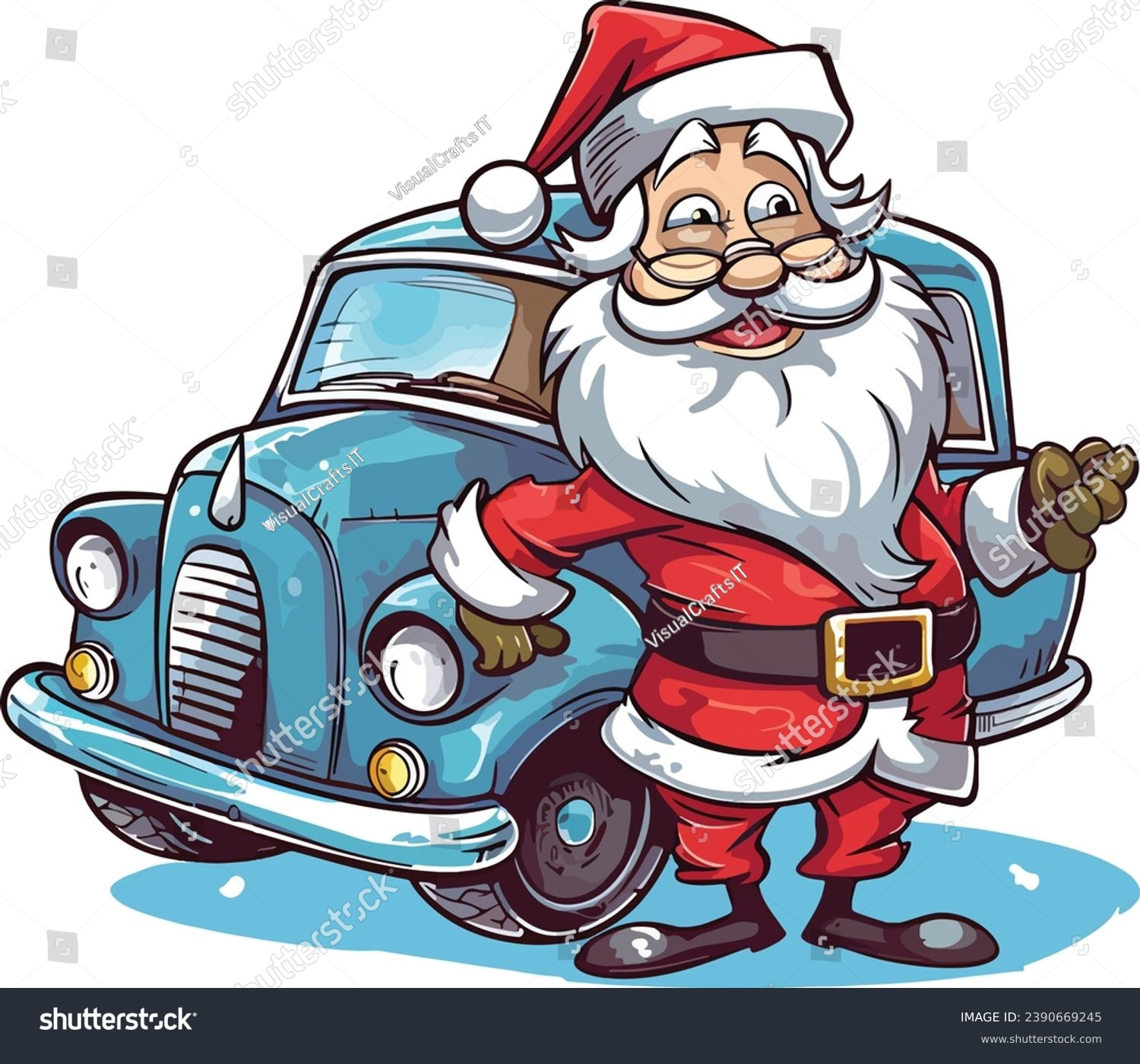 Santa Claus with blue car vector illlustration by Freepik on Dribbble