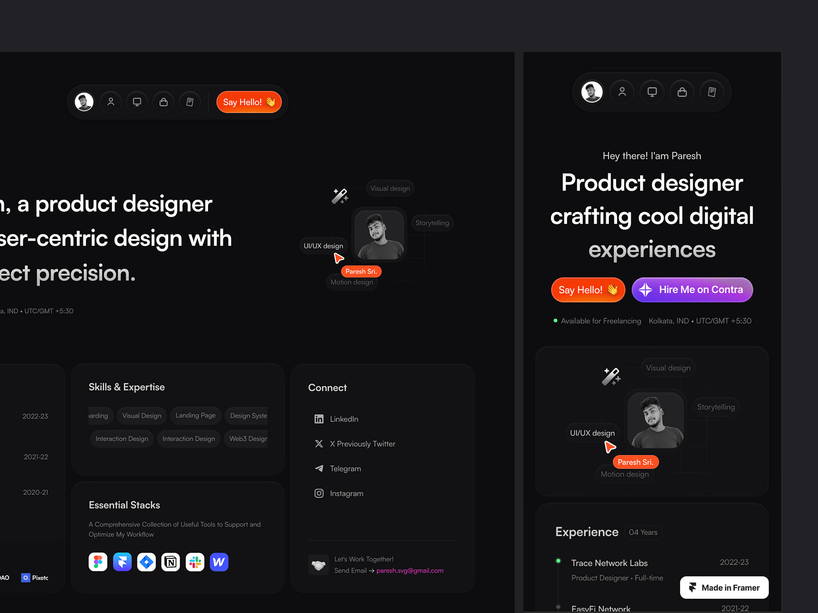 Design portfolio framer website by Paresh Srichandan on Dribbble