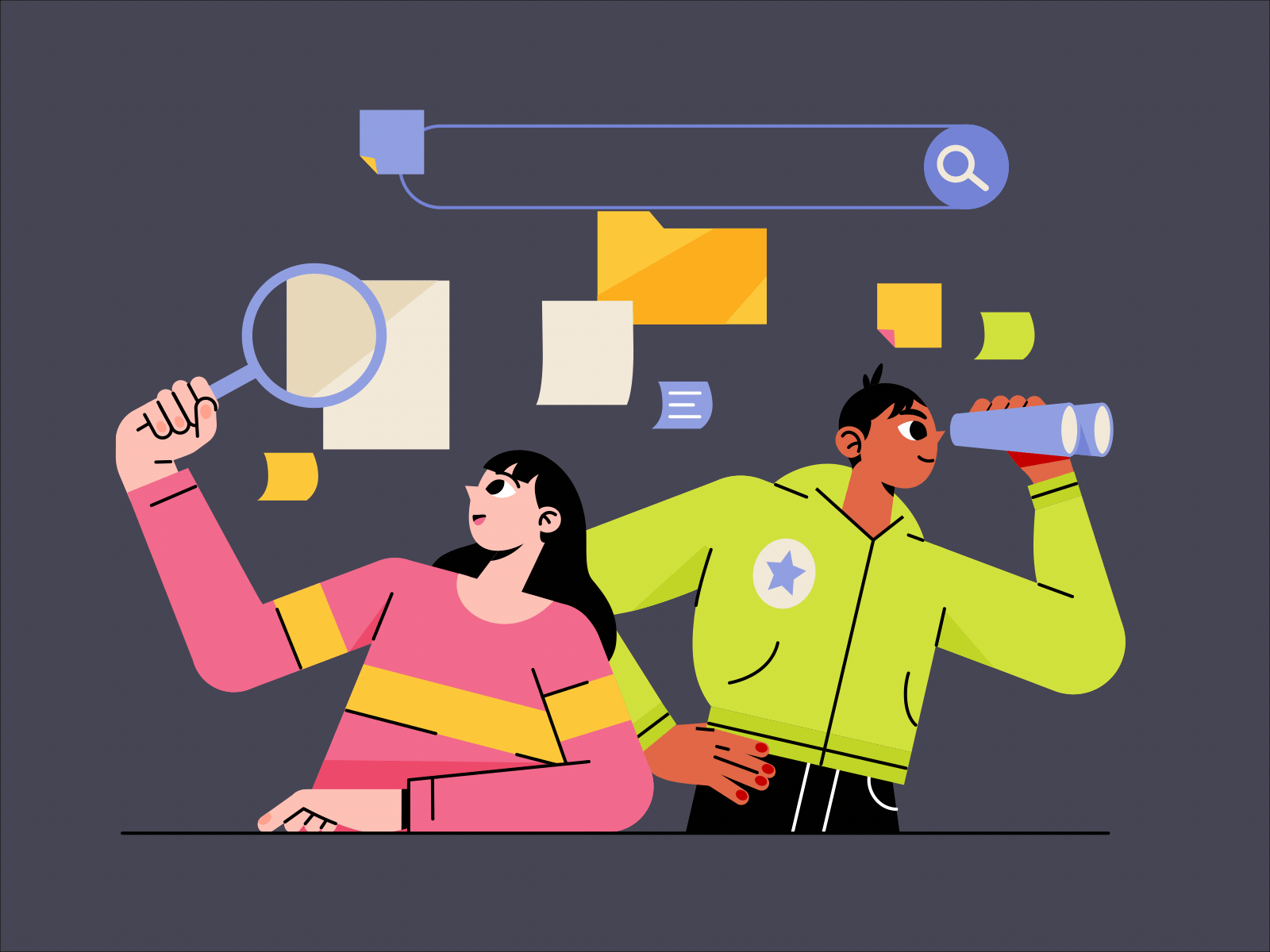 Girl and boy searching for the right files by Vika Verder on Dribbble