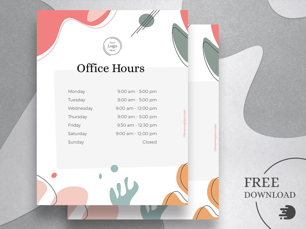 Colorful Office Hours Template for your Shop or Office Entrance by ...