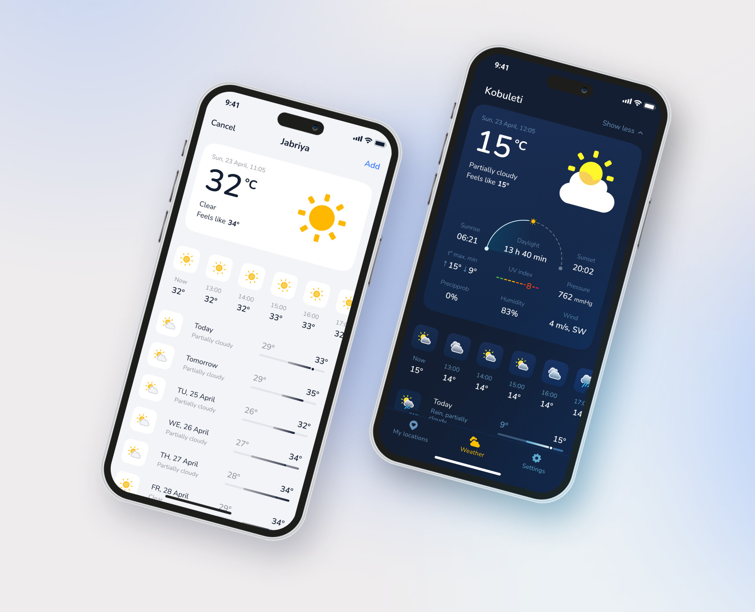 Mobile weather PWA app by FairyBrains on Dribbble